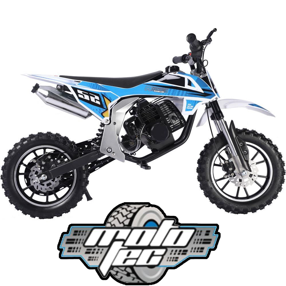 BLUE MotoTec Warrior 52cc 2-Stroke Kids Gas Dirt Bike Fully Automatic ...